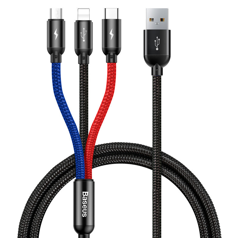Baseus Three Primary Colors 3-in-1 Cable USB for M+L+T 3.5A 0.3M/1.2M ...